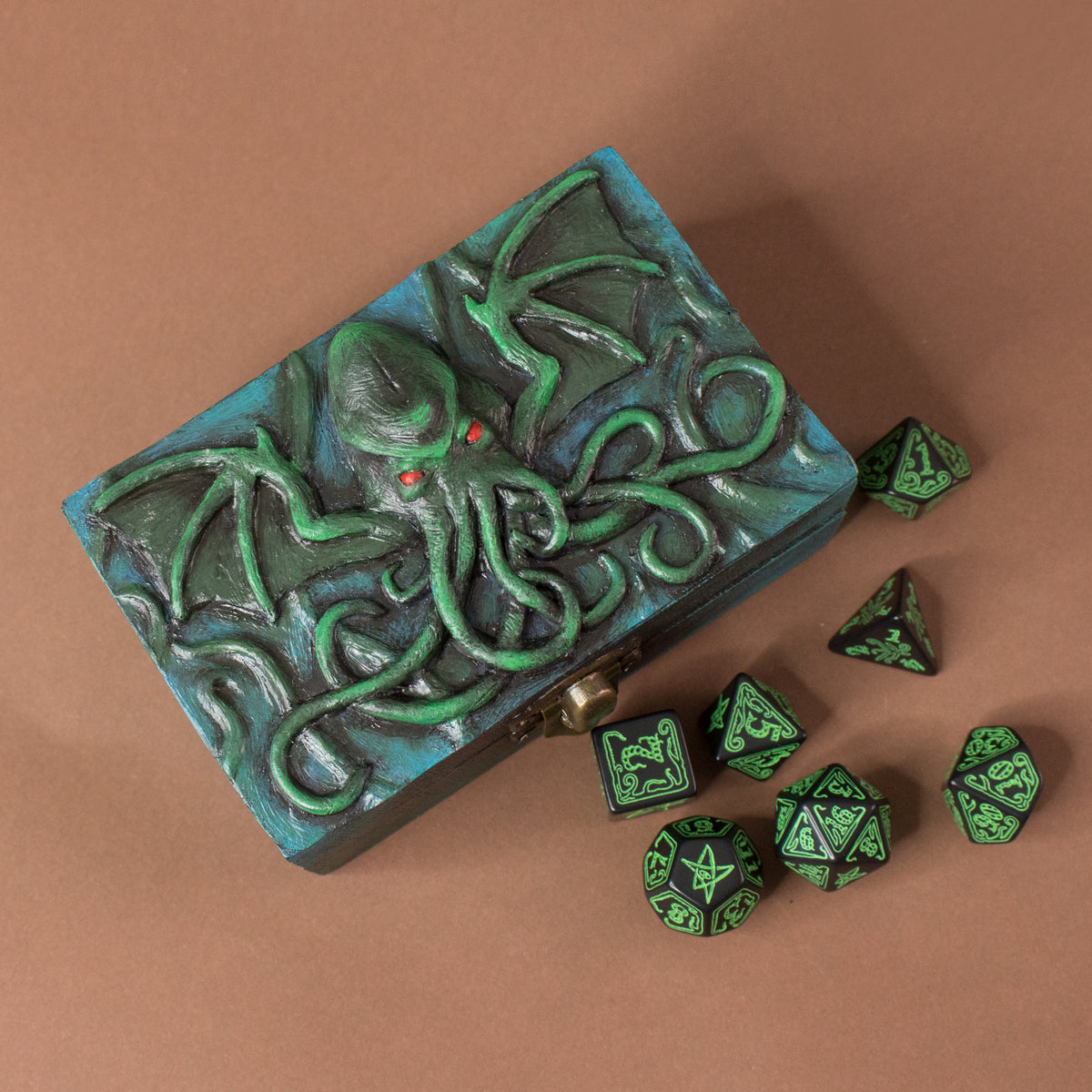 Cthulhu blue and green wood and resin dice box holder for D&D Dungeons ...