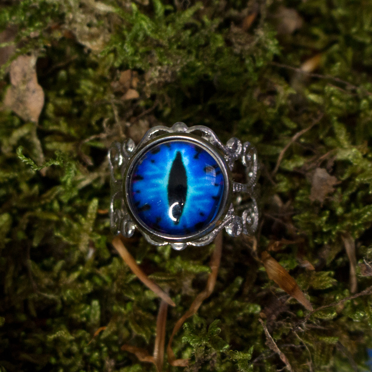 Blue green Dragon monster cat evil Eye silver adjustable ring ...